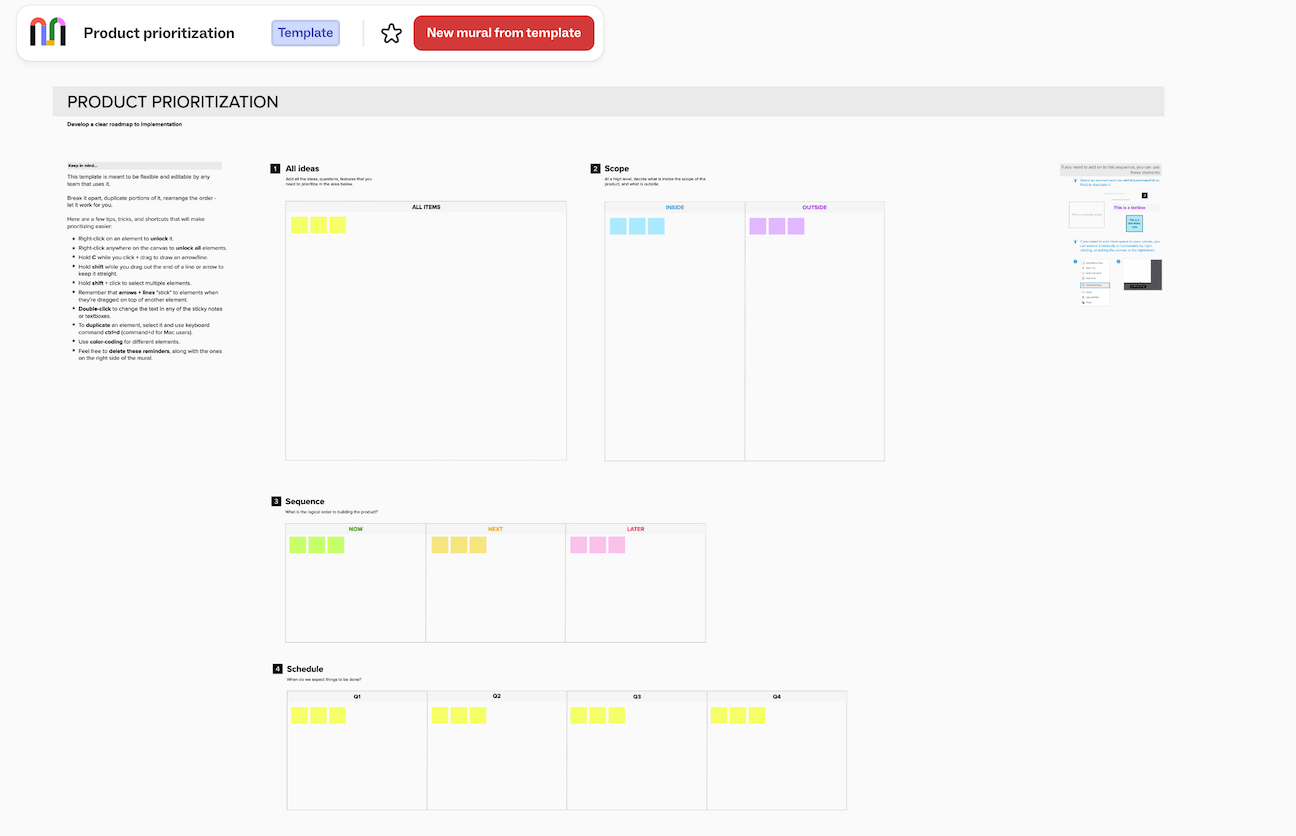 Product prioritization framework template | Mural